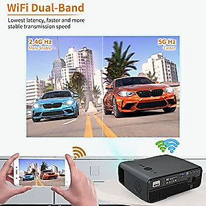 2.4/5G WiFi Bluetooth Projector, Native 1080P 200" Outdoor Movie Projector, 10000L Smart Home Theater Projector 4K Video Games with Android OS/Wireless Mirroring/HDMI/USB for Phone DVD TV Stick Laptop