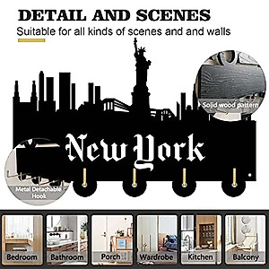 XDG New York City Attractions 2 Household Decor Wooden Wall Hooks Wall Hanger Coat Rack Keys Bags Clothes Multi-Purpose Keys Handbags Hook Gift for Designer