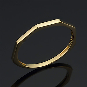 KoolJewelry Minimalist Women's 14k Yellow Gold 1.5mm Hexagon Geometric Ring (size 7)