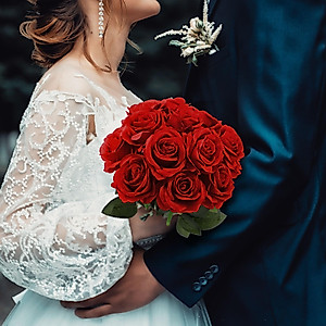 Luyue Artificial Rose Flowers 10 Pack Fake Silk Roses with Long Stems Bridal Wedding Floral Bouquets Home Office Decor-Light Pink