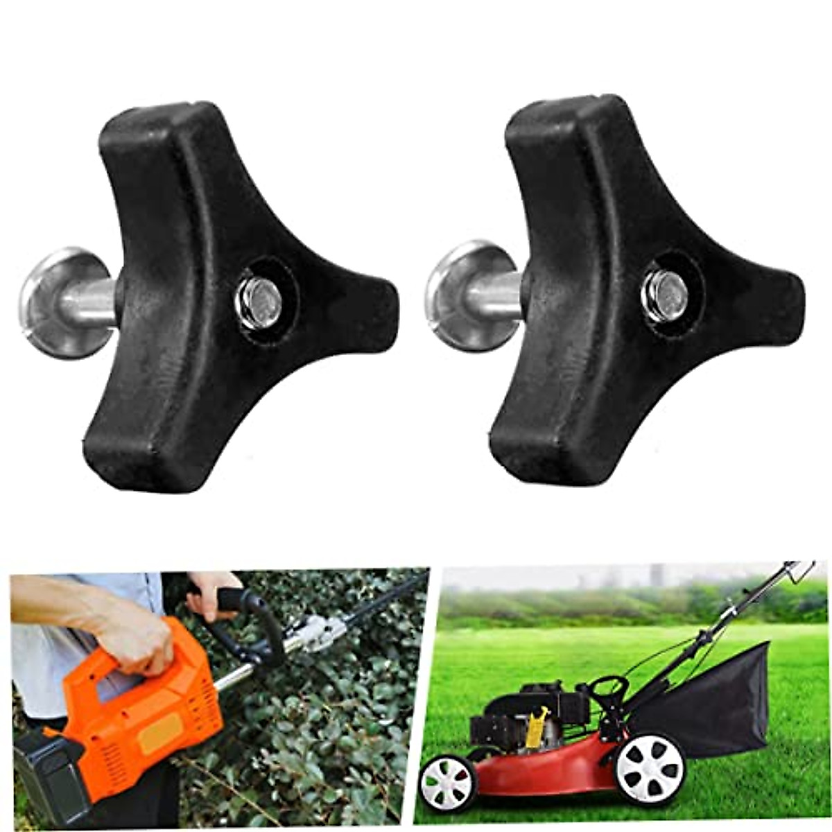 YaptheS Triangle Knob, Lawn Mower Screw Nut Triple Angle Handle Knob Nut Bolt Replacement Parts Black 2pcs, Garden Tool Accessories