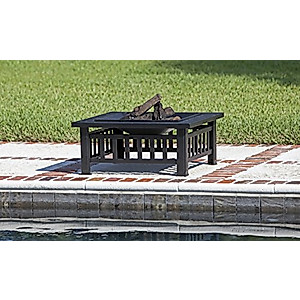 Fire Sense 62249 Fire Pit Stonemont Wood Burning Lightweight Portable Outdoor Firepit Backyard Fireplace for Camping Bonfire Included Screen Lift Tool - Square - Black