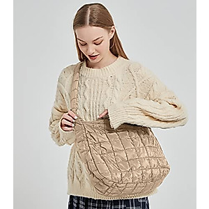 Women's Quilted Shoulder Bag Lightweight Tote Bag Soft Crossbody Bag Large Capacity Handbag Purse (khaki)