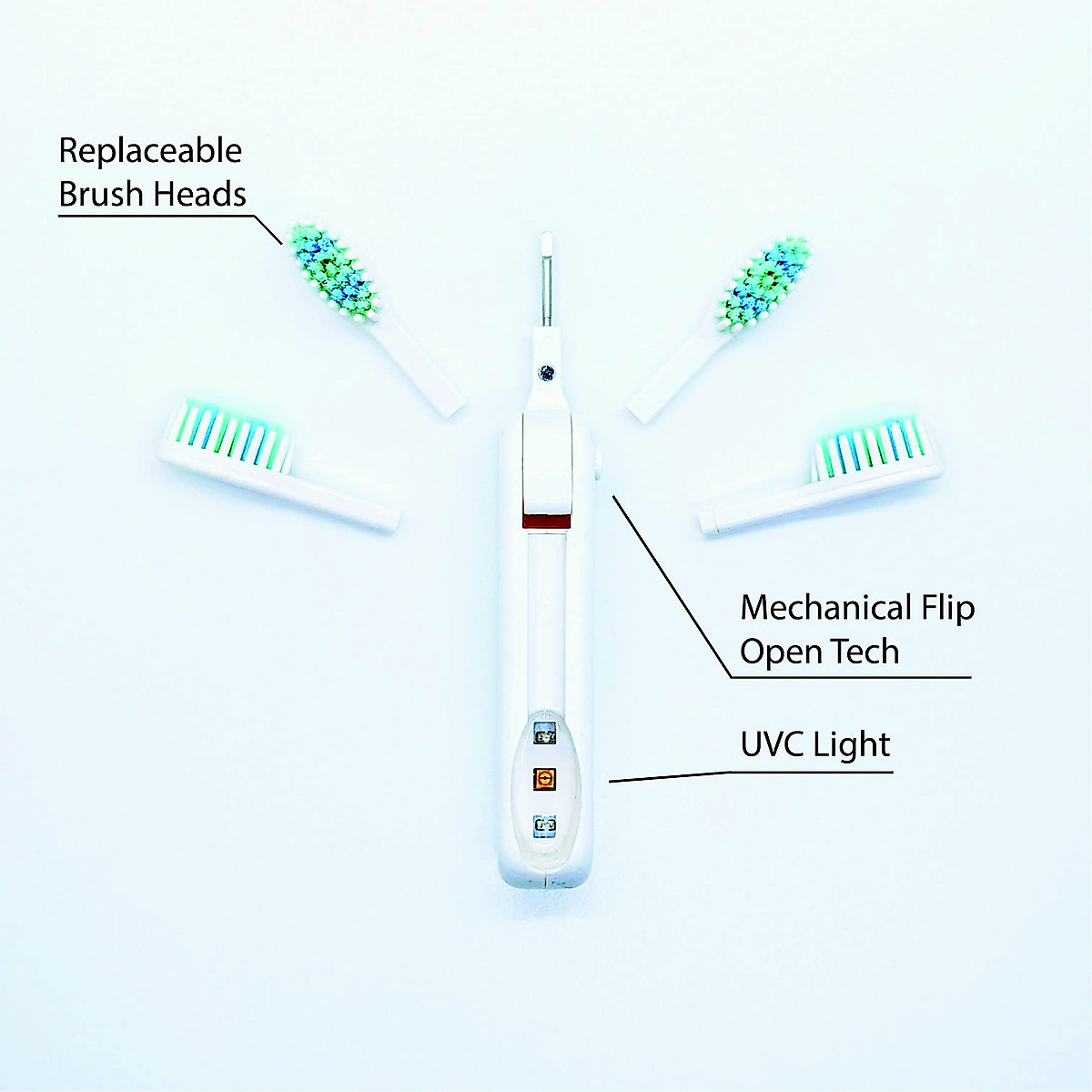 JEKLO UVC Sanitizer Toothbrush, Battery Powered, Adult, Rechargeable, Soft Bristles, UVC Light Activation, Portable