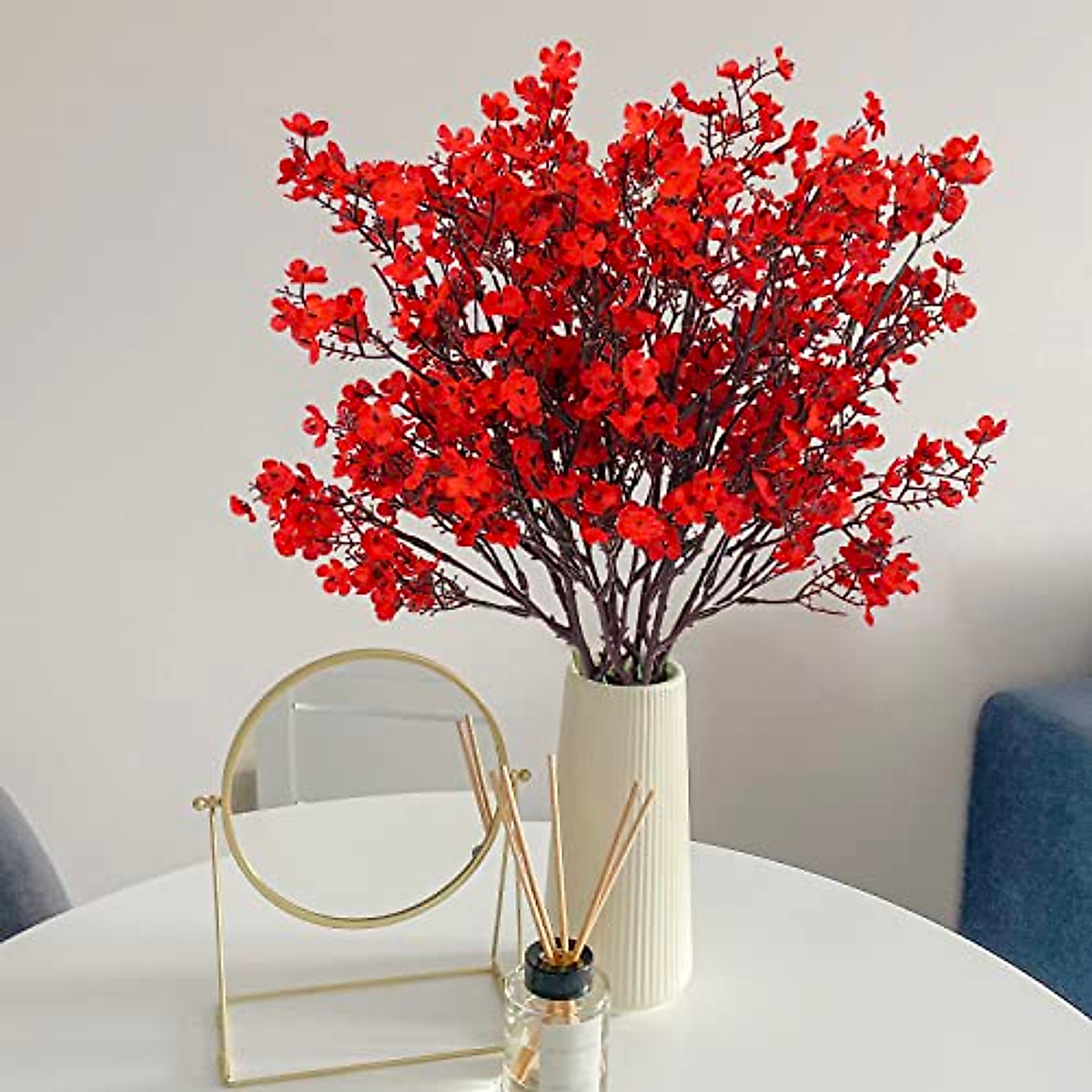 Uieke 6 Pcs Babys Breath Artificial Flowers Bulk Silk Red Faux Flowers Real Touch Gypsophila Bouquet for Christmas Halloween Home Wedding Decoration