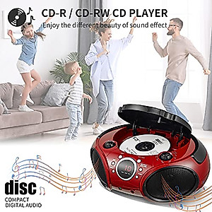SINGING WOOD 030B Portable CD Player Boombox with Bluetooth for Home AM FM Stereo Radio, Aux Line in, Headphone Jack, Supported AC or Battery Powered (Firemist Red)