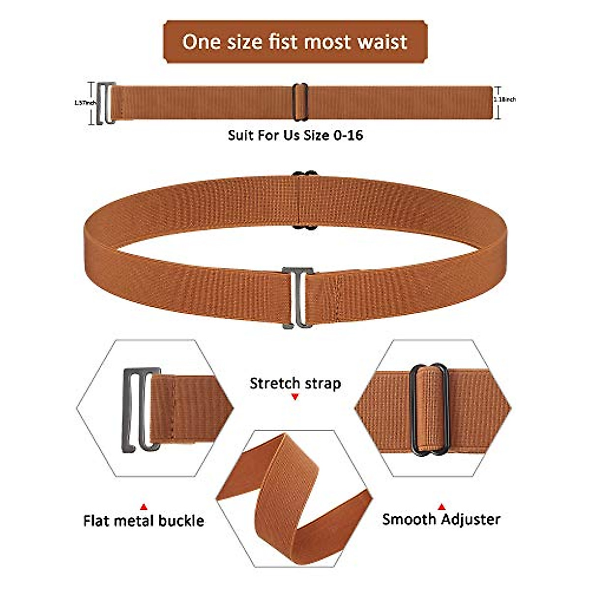 SATINIOR 4 Pack Women No Show Invisible Belt Elastic Stretch Waist Belt with Flat Buckle (Black White Grey Brown), Medium