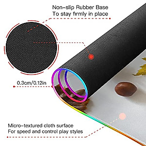 Large RGB Gaming Mouse Pad Autumn Falling Leaves Chestnuts Acorns Isolated Glowing Extended Mousepad 31.5x11.8in, Soft Anti-Slip Rubber Base Luminous Mouse Mat for Pc Laptop, Gaming, Office, Home