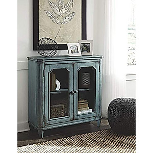 Signature Design by Ashley Mirimyn Vintage 36" 2-Door Accent Cabinet with Glass Inlay and Adjustable Shelf, Blue