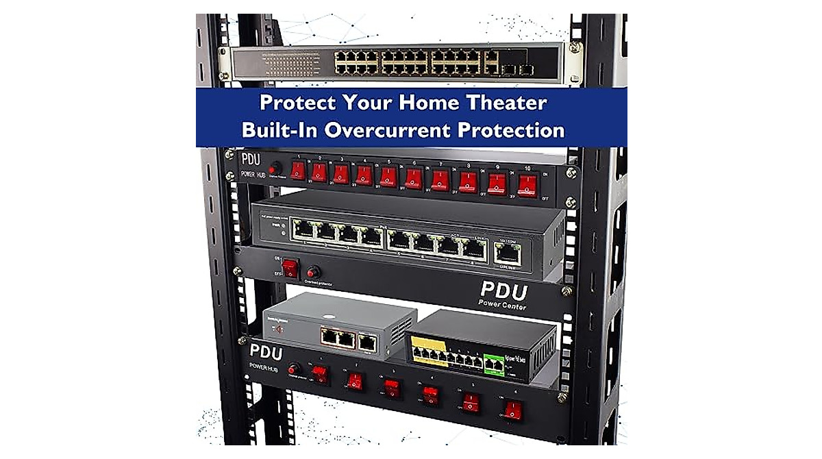 10 Outlet Horizontal Rack Mount PDU Power Strip - Surge Protection