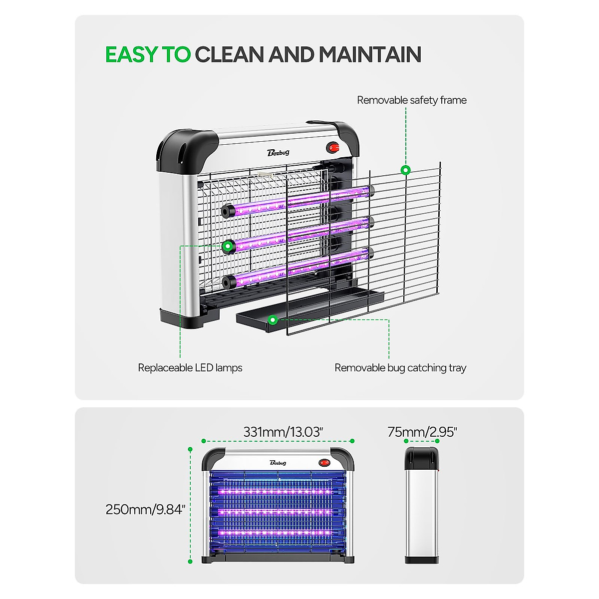 Buzbug LED Bug Zapper Indoor, 10 Years Lifespan 3 Lamps Sustainable Less Power, 3800V Powerful Electric Mosquito Zapper, Durable Fly Trap Mosquito Trap, Fly Killer Fly Zapper -MA009
