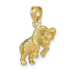 Solid 14k Yellow Gold 3-D Aries Zodiac Charm Pendant - 22mm x 8mm