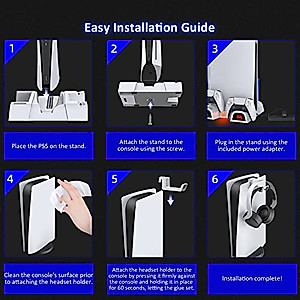 NexiGo PS5 Accessories Silent Cooling Stand with Headset Holder and AC Adapter, for PS5 Disc & Digital Editions Dual Controllers Charger, 3 Levels Adjustable Fans Speed, 10 Game Rack Organizer, White