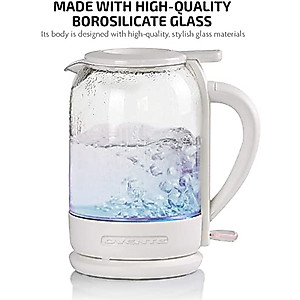 OVENTE Electric Glass Kettle 1.5 Liter 1500W Instant Hot Water Boiler Heater with ProntoFill Tech, Boil-Dry Protection, Automatic Shut Off, Fast Boiling for Tea & Coffee, White KG516W