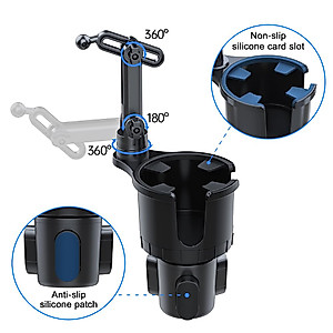 Cup Holder Phone Mount for Car, Adjustable Cup Holder Base Diameter Range is 2.5"- 4.1", Suitable for Most Car, Height and Angle Adjustment, Compatible with Most Smart Phones