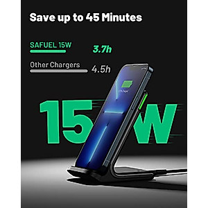 Wireless Charger, 15W Fast Wireless Charging Station, SAFUEL Wireless Charging Stand with Sleep-Friendly Light for iPhone 14 13 12 Pro XR XS 8 Plus Samsung Galaxy S22 S21 S20 Note 10 Ultra Google