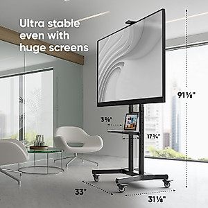 ONKRON Mobile TV Stand on Wheels for 50-90 Inch Screens, Portable TV on Wheels up to 198.4 lbs - Adjustable Rolling TV Stand Max VESA 800x600 / Mobile TV Cart with Wheels Tilt Black
