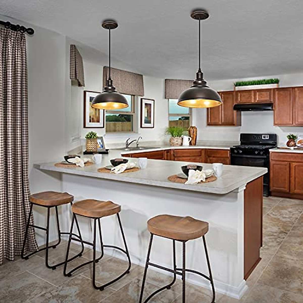 ALAISLYC 2 Pack Bronze Pendant Lights Kitchen Island Industrial Adjustable Hanging Barn Light Fixtures