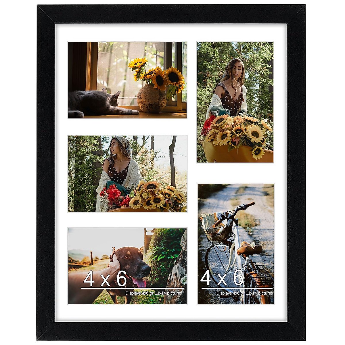 DUENPY 11x14 Collage Picture Frame, 4x6 Collage Picture Frame，Displays Five 4x6 inch Photos, or 11x14 (Without Mat) Available for Horizontal and Vertical Display，Black.
