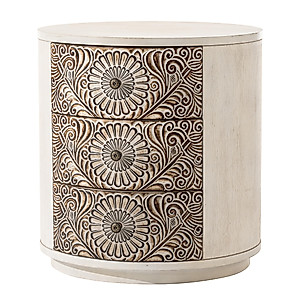 SUNBURY End Table Living Room Small Side Table w 3 Drawers, Vintage Bedside Table, Elegant Nightstand Small Dresser for Bedroom, Lightweight MDF Accent Table (Floral Texture)