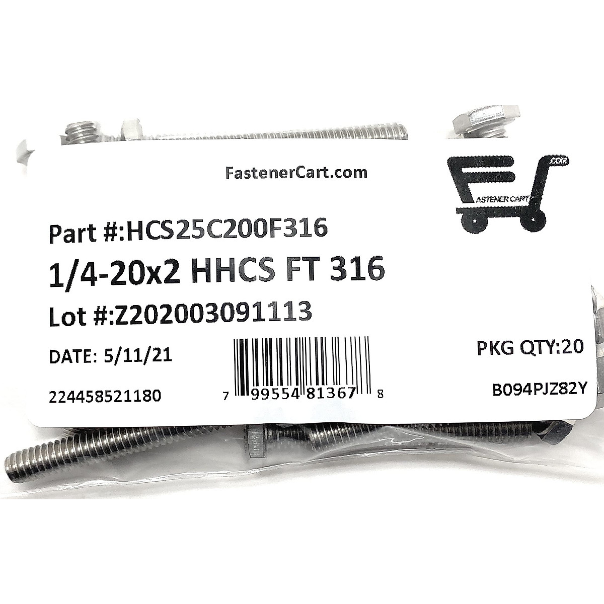 1/4-20x2 Stainless Steel Hex Cap Screws Hex Bolts 316 Marine Grade Stainless Steel Full Thread - (20 pcs)