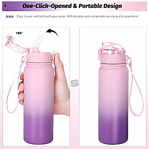 Oldley Water Bottles 20 oz Insulated Water Bottle with Straw 3 Lids,Vacuum Stainless Steel Water Bottles, Leak & Sweat Proof Sport Water Bottle Gym for Kids Adults