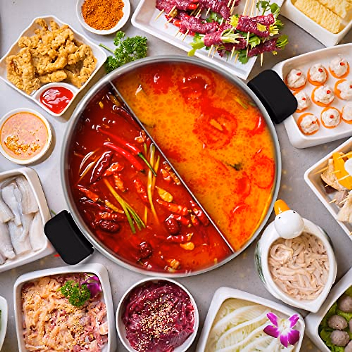 Austric Electric Shabu Shabu Hot Pot, 304 Stainless Steel Hot Pot with Divider Electric pot with Tempered Glass Lid for Party, Family Gathering,5L large capacity… (HS-160BU-Classic)