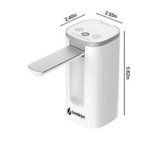 GentleJet Automatic Water Dispenser Pump for 5 Gallon Bottle - Digital Display, Type-C USB Charging, Portable Electric Water Pump, Foldable Spout, Quantitative & Continuous Dispensing (White - Silver)