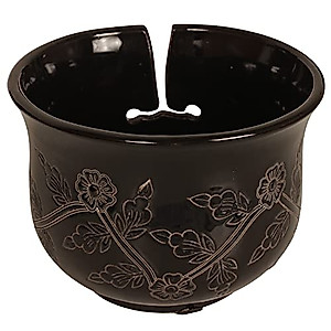 abhandicrafts 7x7" Inch Large Ceramic Yarn Bowl Double Spiral Knitting Bowl for Two Balls of Yarn Beautifully Hand Carved Floral Design by an Indian Artisans - Gifts for Knitters,