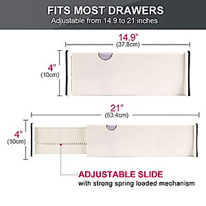 Drawer Dividers Organizer 9 Pack, Adjustable Separators 4" High Expandable from 14.9-21" for Bedroom, Bathroom, Closet, Clothing, Office, Kitchen Storage, Strong Secure Hold, Foam Ends, Locks in Place
