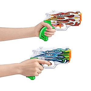 X-Shot Water Fast-Fill Skins Nano (4 Pack) by ZURU Refresh Watergun, XShot Water Toys, 4 Blasters Total, Fills with Water in just 1 Second! (Hydra, Waves, White Flame, Emerald Flame)
