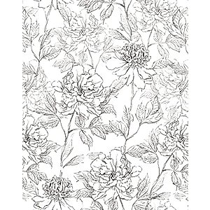 JiffDiff Black and White Floral Wallpaper 17.3" x 394" Peonies Removable Peel and Stick Floral Wallpaper Sketched Floral Self-Adhesive Prepasted Wallpaper Wall Decor (Sketched Floral)