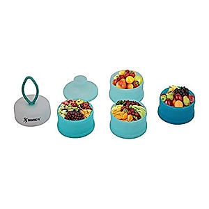 4 Compartment Detachable, Stackable, and Portion Controlled Food & Powder Storage Containers by BariatricPal (Blue-Teal)