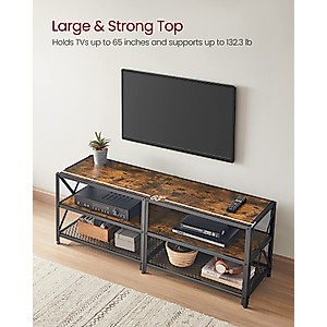 VASAGLE TV Stand, TV Console for TVs Up to 65 Inches, TV Table, 55.1 Inches Width, TV Cabinet with Storage Shelves, Steel Frame, for Living Room, Bedroom, Rustic Brown and Black ULTV094B01