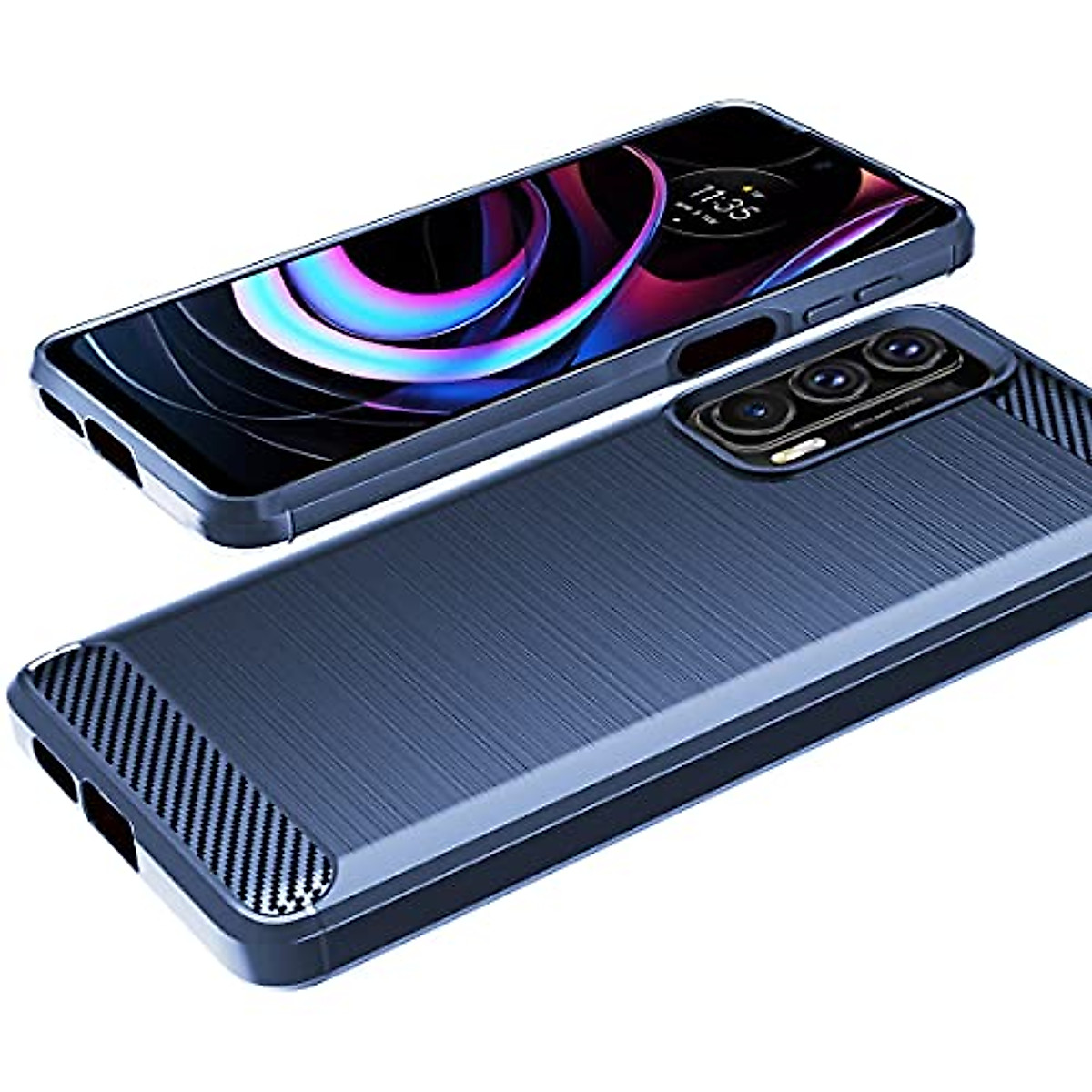 Osophter for Moto Edge 2021 Case,Moto Edge 5G UW Case with 2pcs Screen Protector Shock-Absorption Flexible TPU Rubber Protective Cell Phone Cover for Motorola Moto Edge(2021)(Navy Blue)