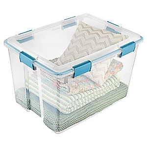 Sterilite 80 Quart Clear Plastic Stackable Storage Container Box Bin with Air Tight Gasket Seal Latching Lid Long Term Organizing Solution, 4 Pack