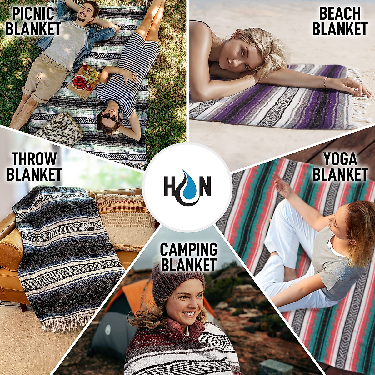 Authentic Large Handwoven Mexican Blanket - Soft Yoga Blanket - Durable Serape Blanket - Lightweight Falsa Blanket, Beach Blanket, Camping Blanket, Picnic Blanket, Outdoor Blanket 70"x50" - Cherry