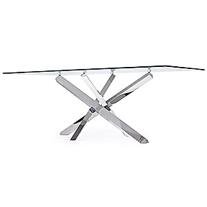 Modern Cortez 79" Clear Glass Dining Table with Polished Stainless Steel Base
