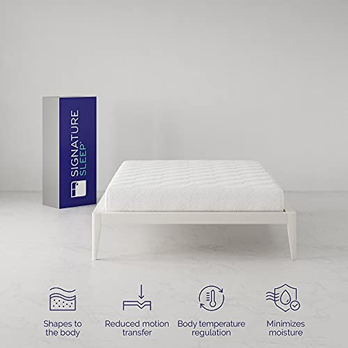 Signature Sleep Italian Made Memoir 8" Charcoal Memory Foam Mattress, Medium-Firm Support, Bed-in-a-Box, Queen