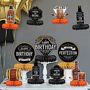 Whiskey pattern Birthday Party Decorations for Men Aged to Perfection Table Centerpiece Whiskey Honeycomb Table Toppers for 30th 40th 50th 60th 70th 80th Birthday decorations