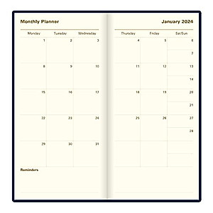 Letts of London Signature Weekly/Monthly Planner, 12 Months, January to December, 2024, Bonded Leather, Slim Size, 6.625" x 3.25", Blue (C38SUBE-24)