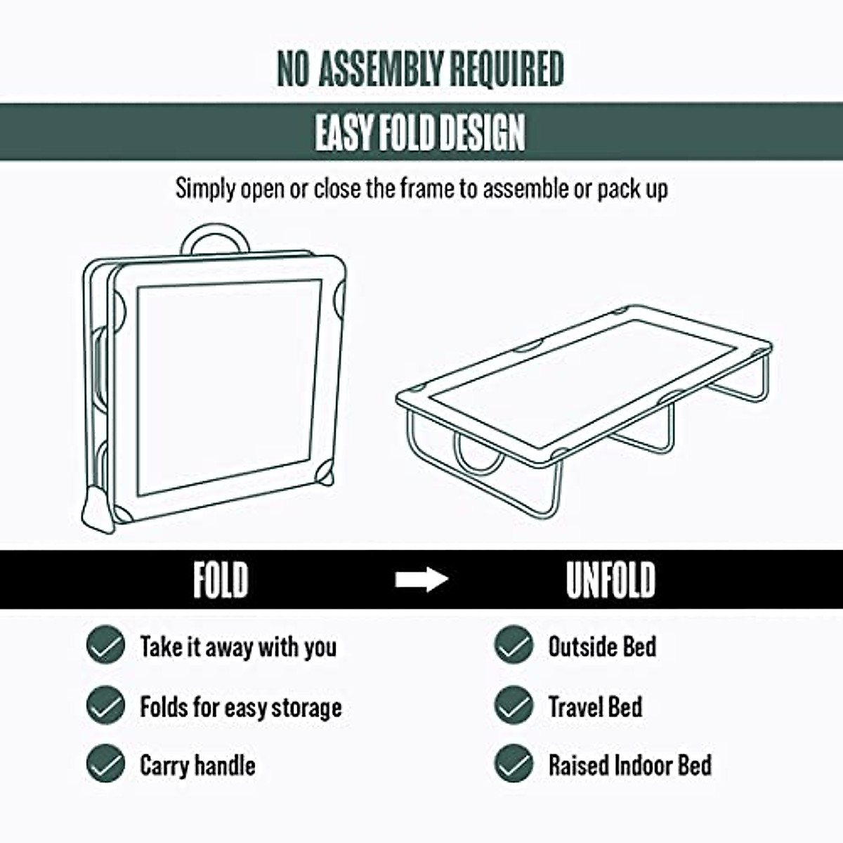 Dazy Dog Elevated Folding Pet Bed Outdoor Waterproof (Large, Black)