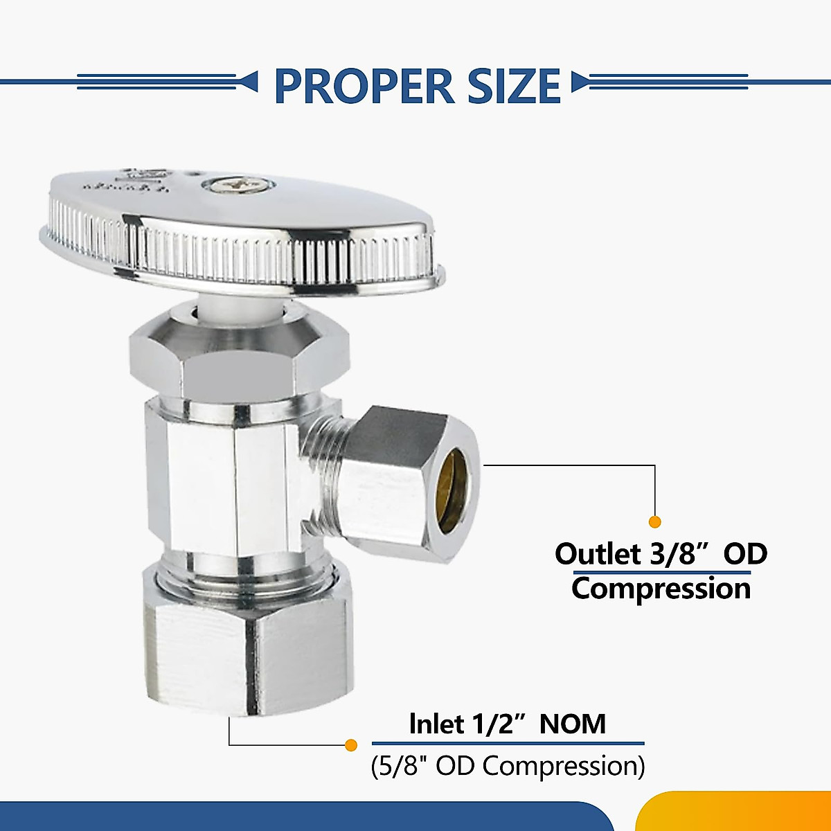 2-Pack GUOFIS Angle Stop Valve with Multi-Turn,1/2-Inch Nominal (5/8" OD) Compression x 3/8-Inch OD Compression Water Shut-off Valves(LF Brass Chrome Plate)