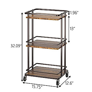 OKZEST 3 Tier Bar Cart for Home, Rolling Mini Liquor Bar for Wine Beverage Dinner Party, Utility Kitchen Storage Island Serving Cart on Wheels, Coffee Bar Cabinet for Kitchen Dining Living Room, Brown