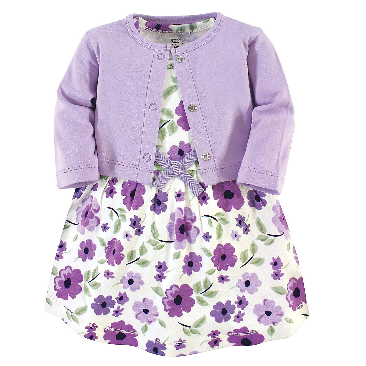 Touched by Nature Baby Girls' Organic Cotton Dress and Cardigan, Purple Garden, 5-Toddler
