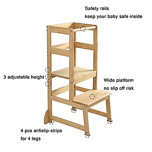 Kitchen Step Stool for Toddlers,Wiifo Adjustable Height Kids Learning Stool, Toddler Standing Tower(Natural)