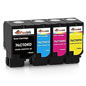 FOXINK Compatible with Lexmark CS720 CS720de CS720dte CS725 CS725de CS725dte CX725 CX725de CX725dte Toner Cartridge 3,000 Pages 74C10K0 74C10C0 74C10M0 74C10Y0 (4 Pack)