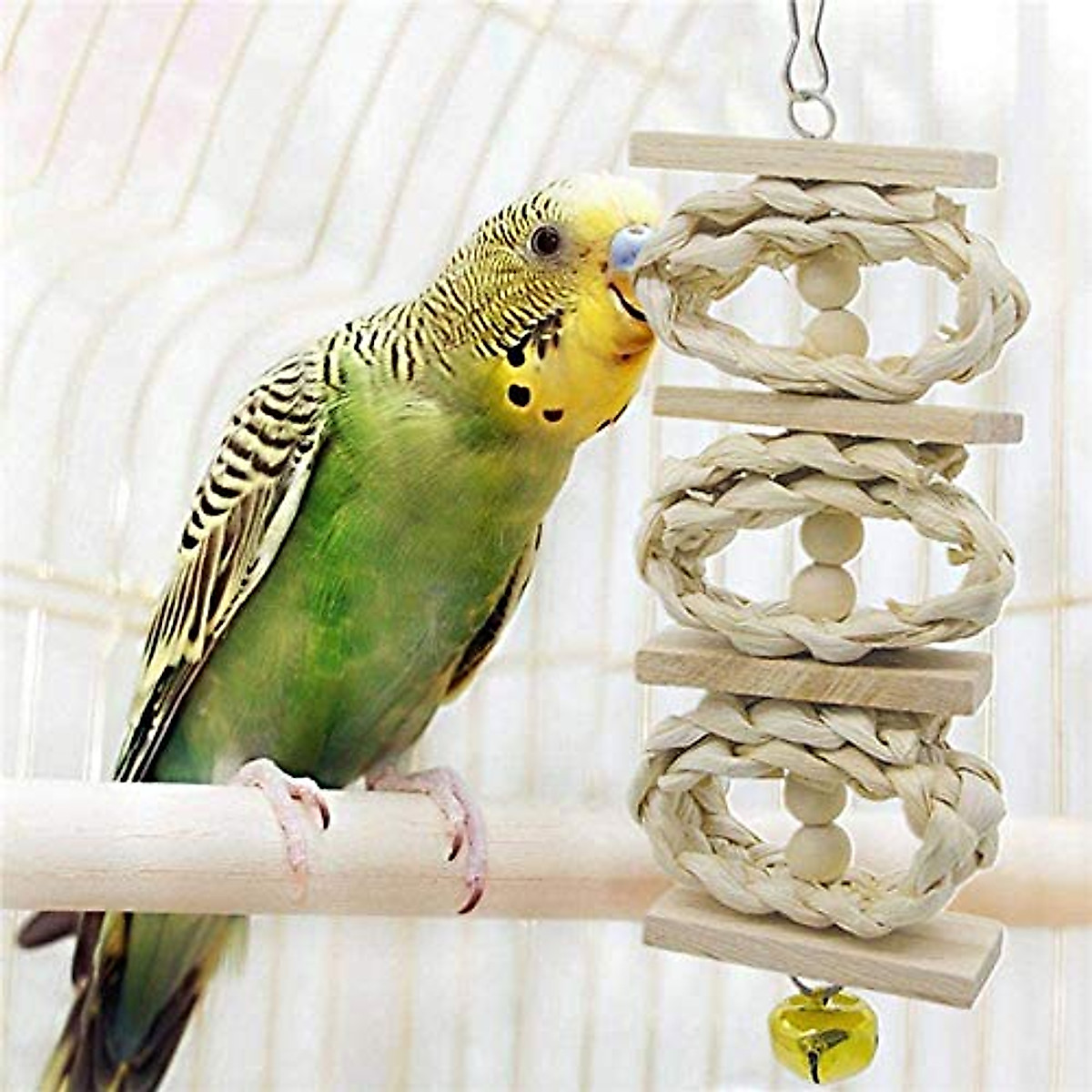 SHINYLYL 8 Packs Bird Toy,Bird Parrot Swing Chewing Toys Birdcage Stands,Wood Hanging Bell Bird Cage Toys for Parrots, Parakeets, Cockatiels, Conures, Macaws, Love Birds, Finches