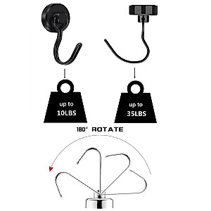 Magnetic Hooks，35Lbs ​Strong Neodymium Magnet Hook,for Hanging BBQ Grill Tools Pot Holders,Refrigerator,Cruise,Kitchen,Key Holder,Coat,(Black 10PACK)