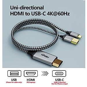 HDMI to USB C Adapter Cable 4K60Hz 6.6FT, HDMI Source Input to USB Type C Output Display Converter, HDMI 2.0 Compatible with Xreal Air, Nreal Air, Steam Deck Dock, PS5, Xbox, Portable Monitor